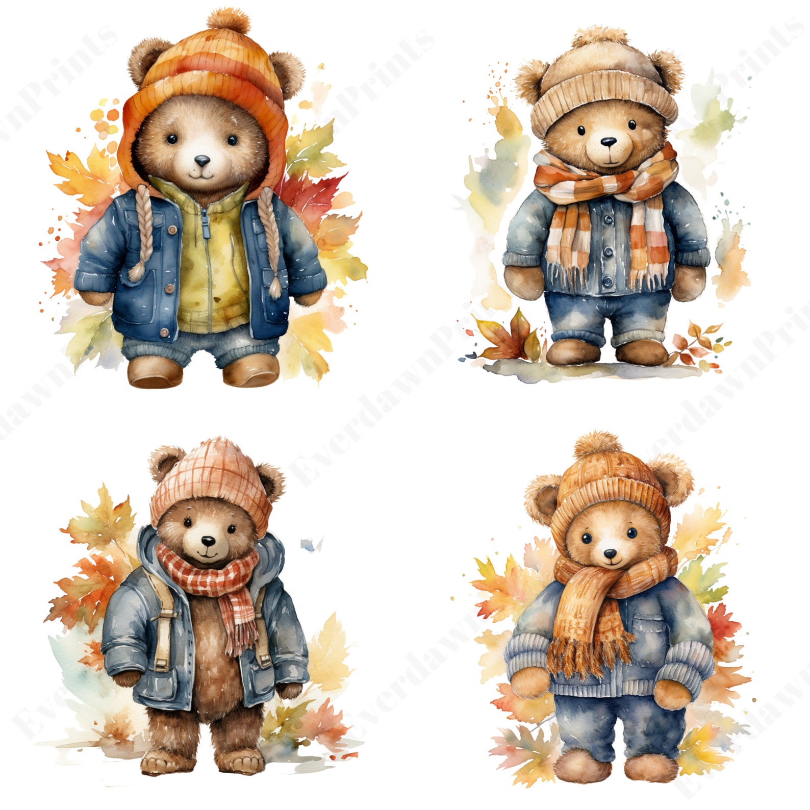 35 Fall Teddy Bear Clipart, Teddy Bear Clipart, Autumn Teddy Bear ...