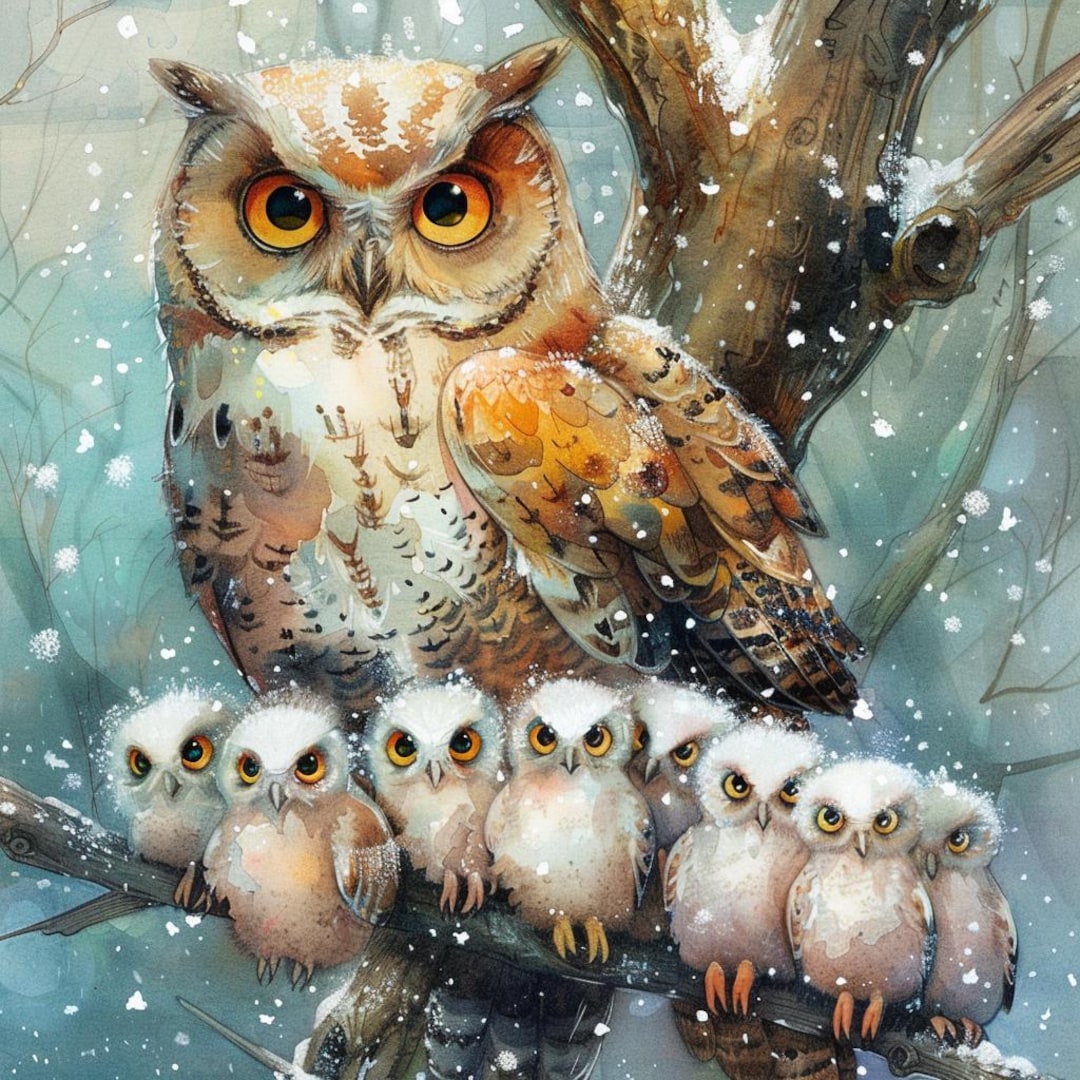 24 Owl and Baby Owls Clipart, Watercolor Owl Family Illustration ...