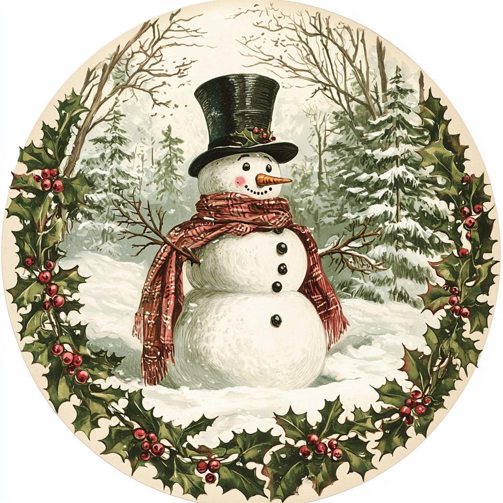24 Vintage Snowman Clipart Christmas Holiday Printable Retro Winter ...