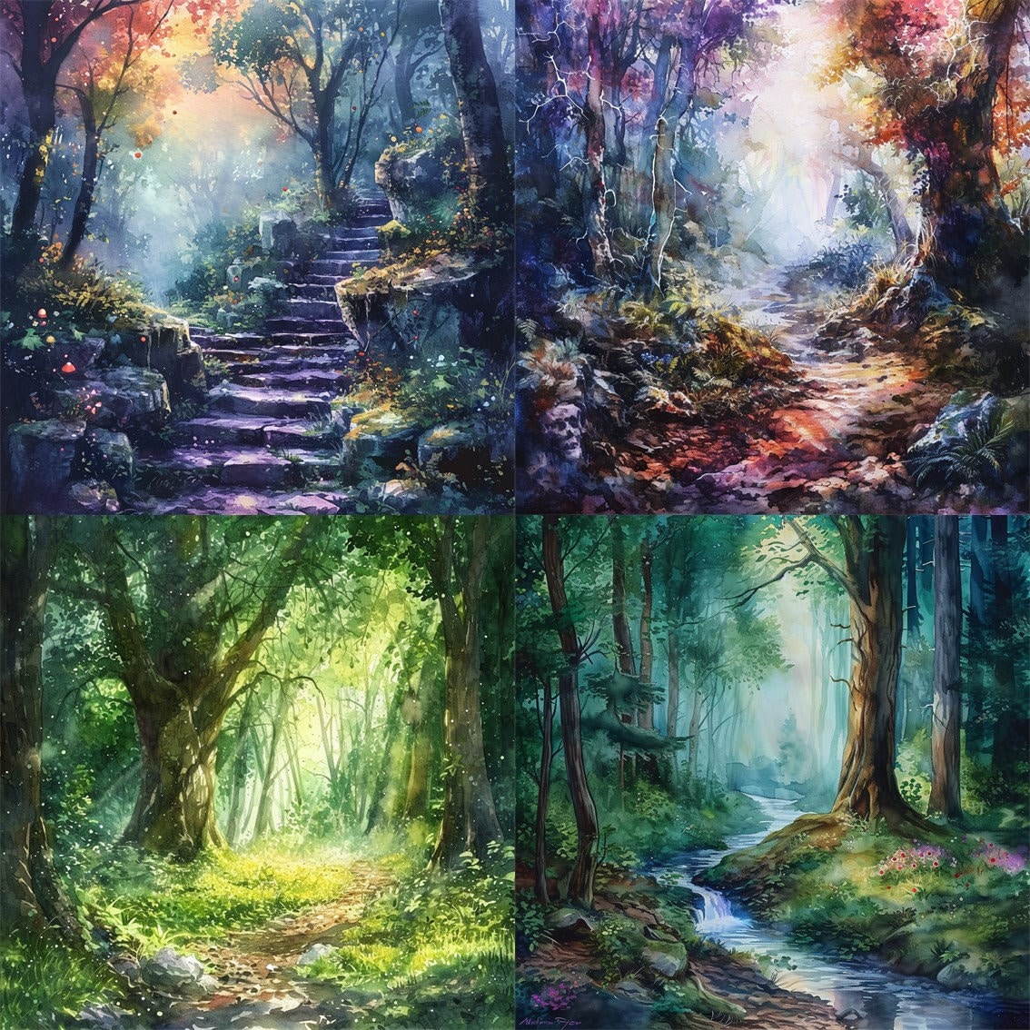 24 Enchanted Forest Digital Art, Mystic Woodland Scenery Printable Wall ...
