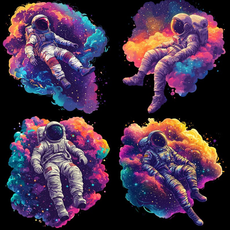 19 Astronaut Floating in Colorful Space Clipart, High Quality ...