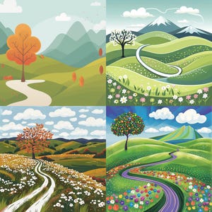 24 Autumn Landscape Clipart, Path Through Meadow, Fall Foliage ...