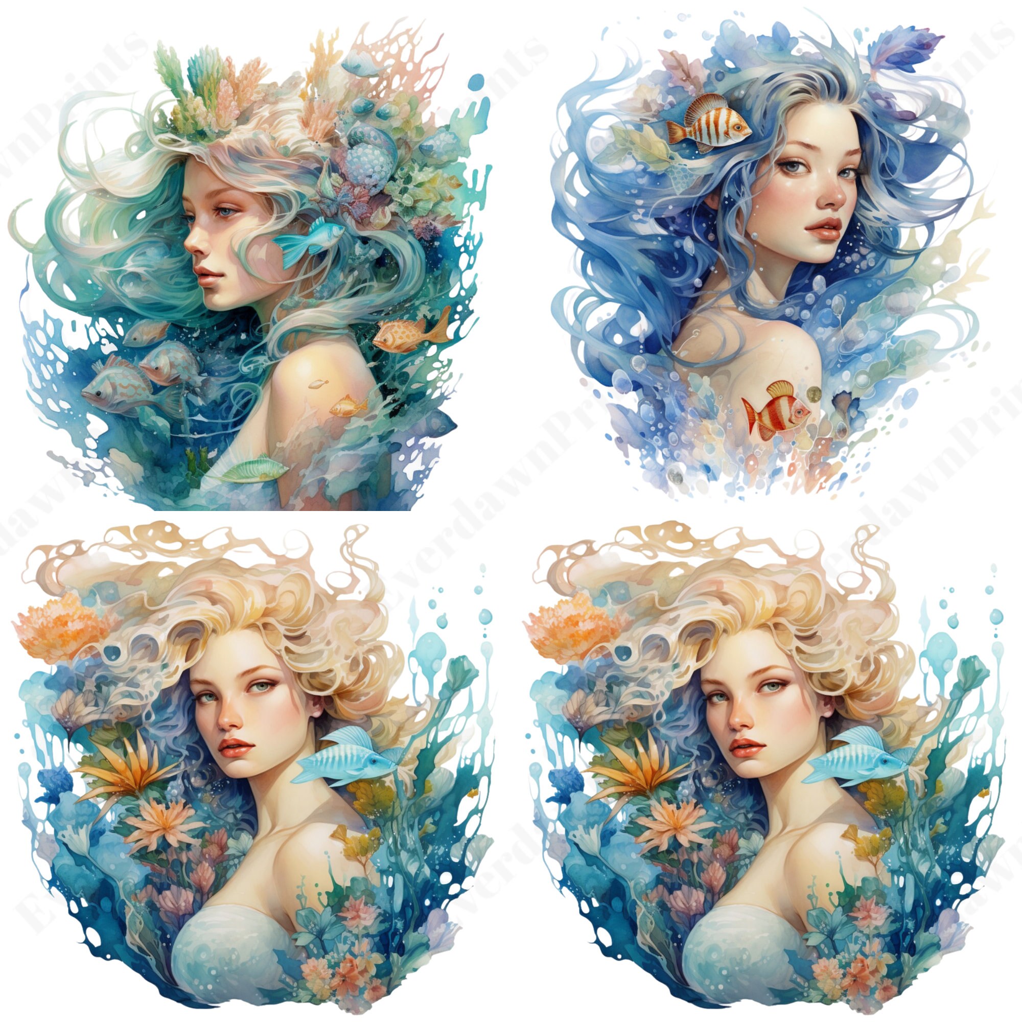 18 Mermaids Watercolor Clipart, High Quality Transparent PNG ...