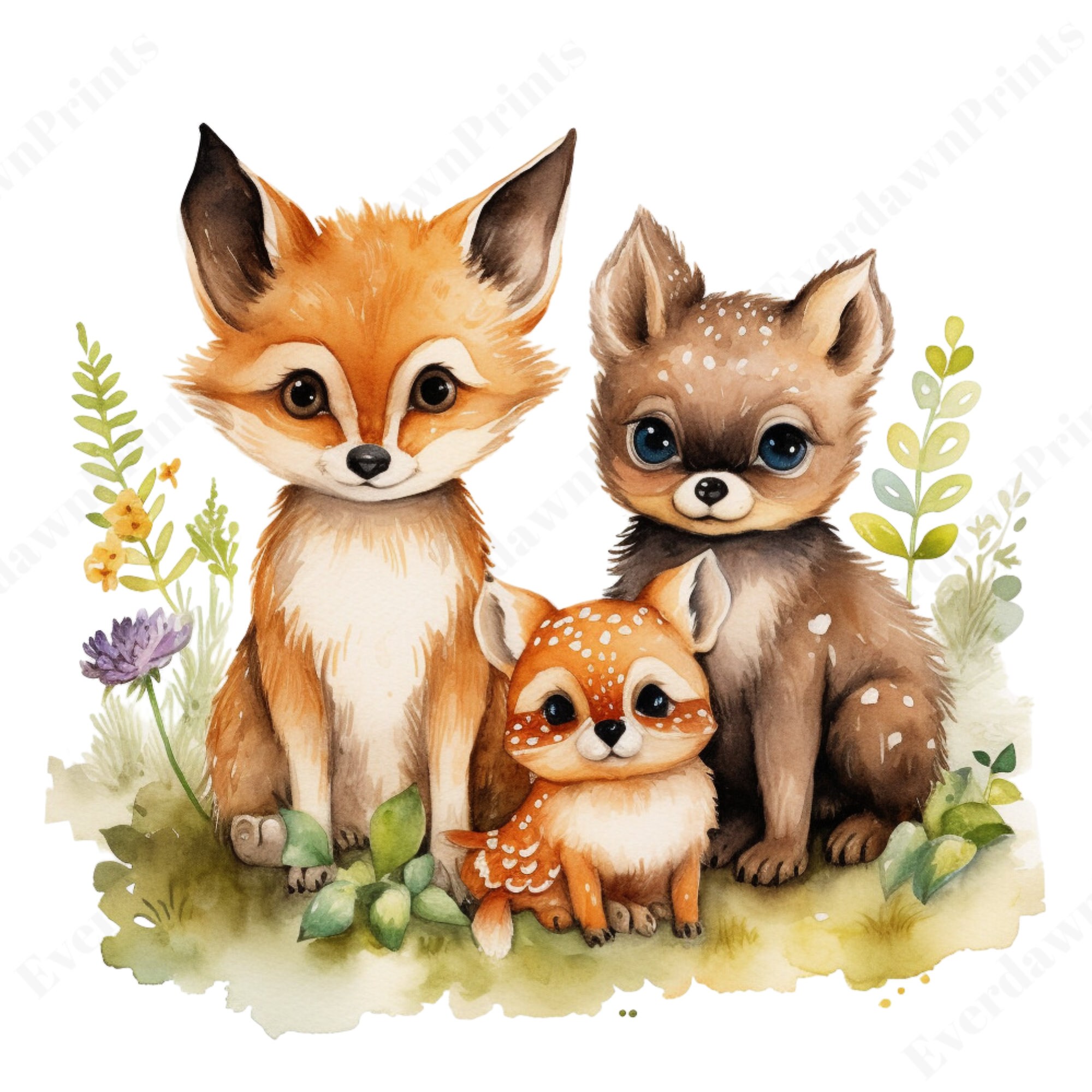 16 Woodland Creatures, Little Animals Watercolor Clip Art, Deer, Fox ...