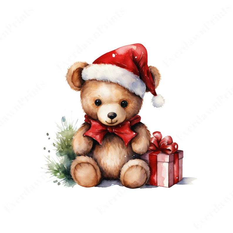 31 Christmas Teddy Bear Watercolor Clipart, Transparent PNG, Teddy Bear ...