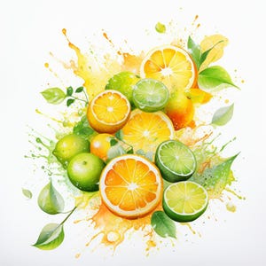 24 Watercolor Citrus Fruit Clipart, Transparent PNG Clipart Set, Fresh ...