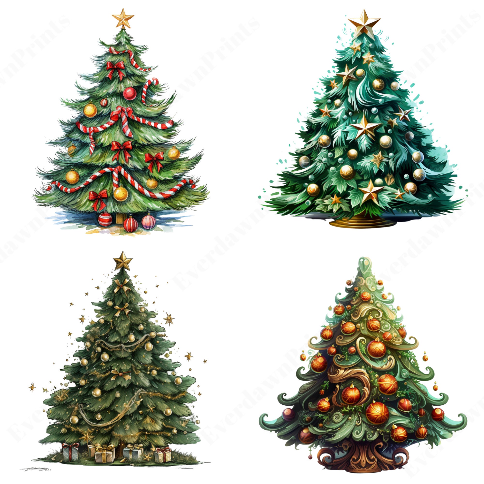 21 Christmas Tree Clipart, Transparent PNG, Watercolor Christmas ...