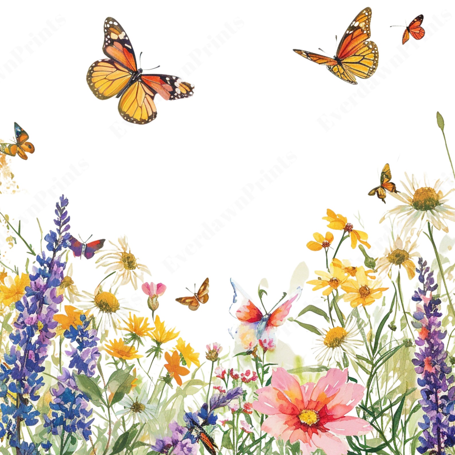 16 Watercolor Butterfly Garden Clipart, Floral Nature Artwork, Vibrant ...