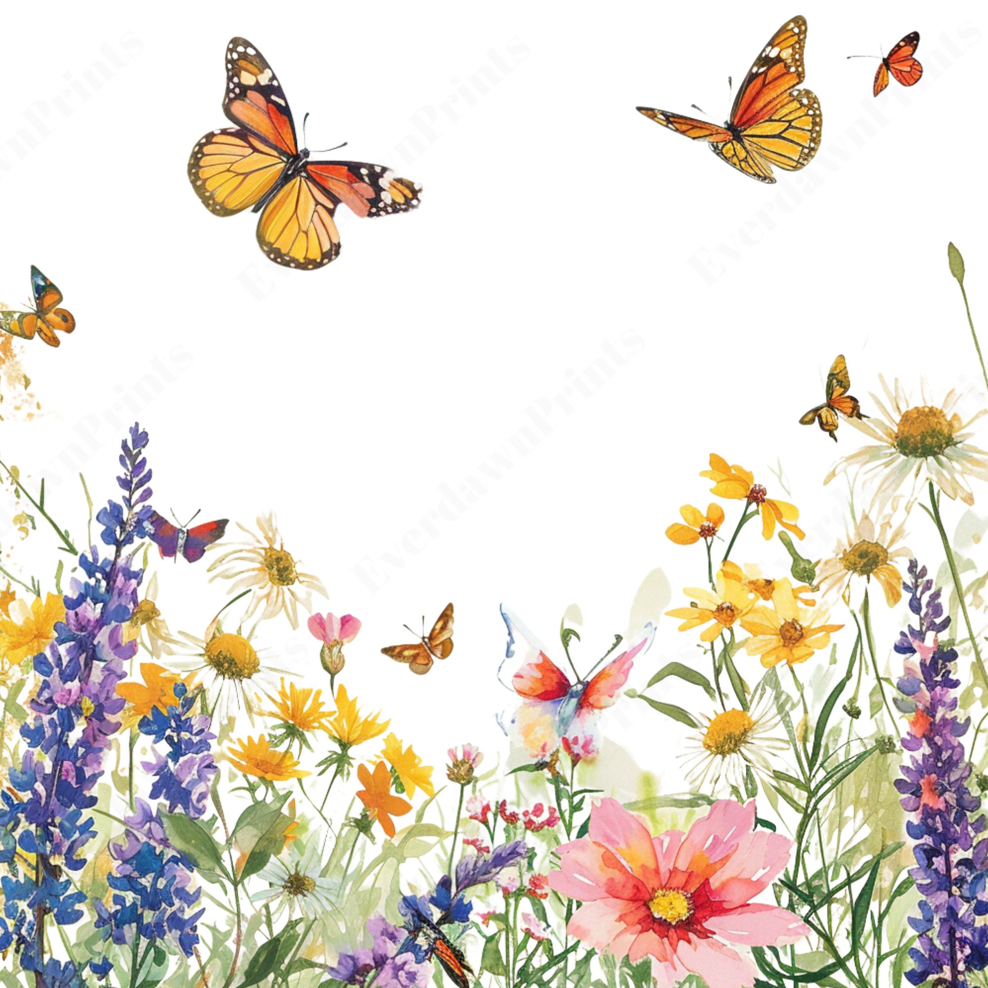 16 Watercolor Butterfly Garden Clipart, Floral Nature Artwork, Vibrant ...