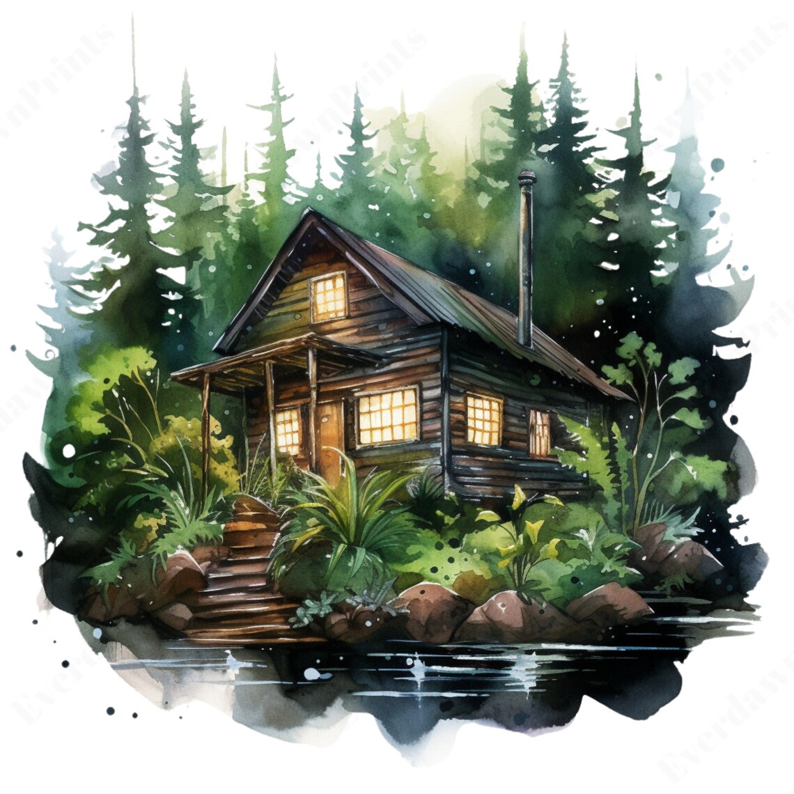 18 Cabin in the Woods, Watercolor Forest Background, High Quality PNG ...