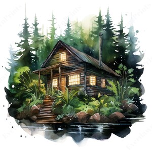 18 Cabin in the Woods, Watercolor Forest Background, High Quality PNG ...