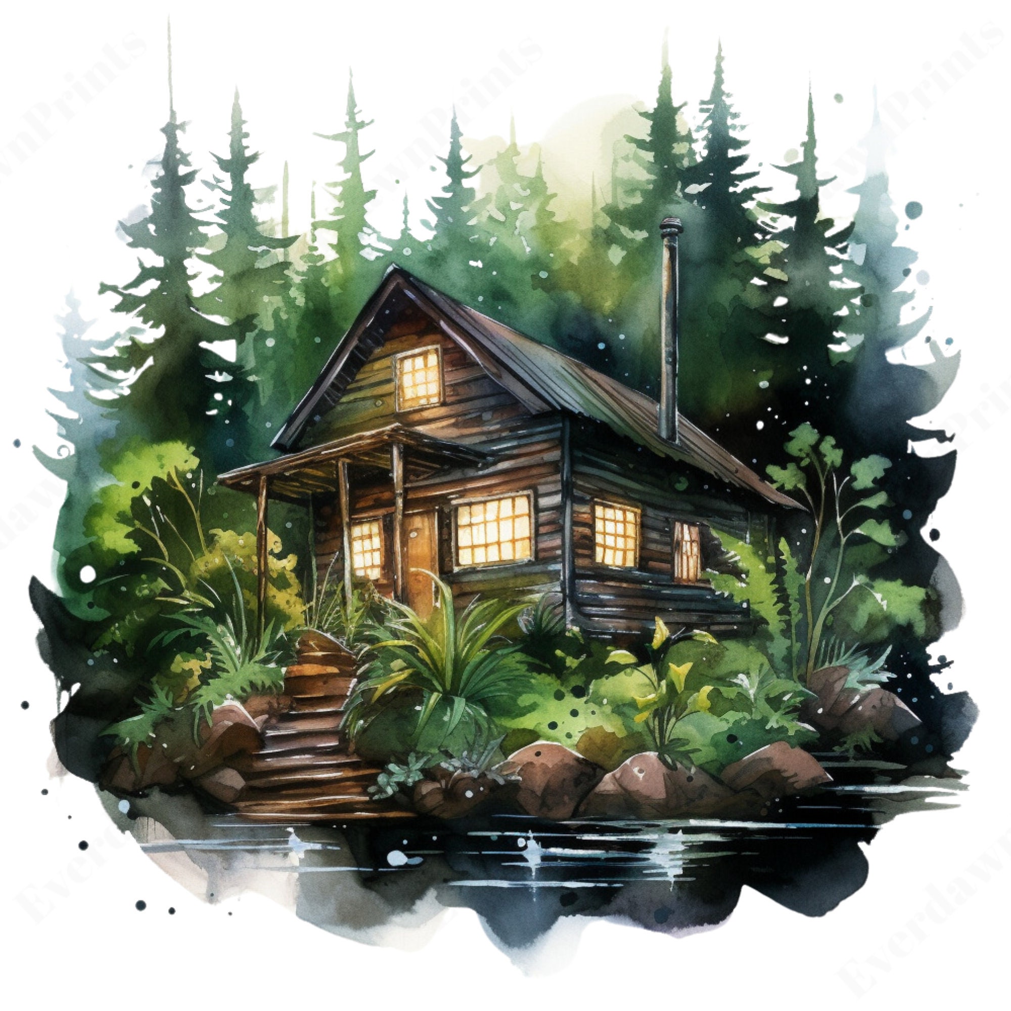 18 Cabin in the Woods, Watercolor Forest Background, High Quality PNG ...