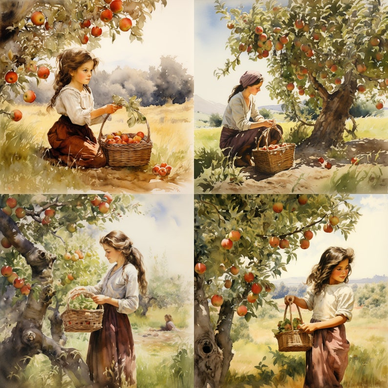 20 Watercolor Girl Picking Apples Clipart Clipart PNG - Etsy