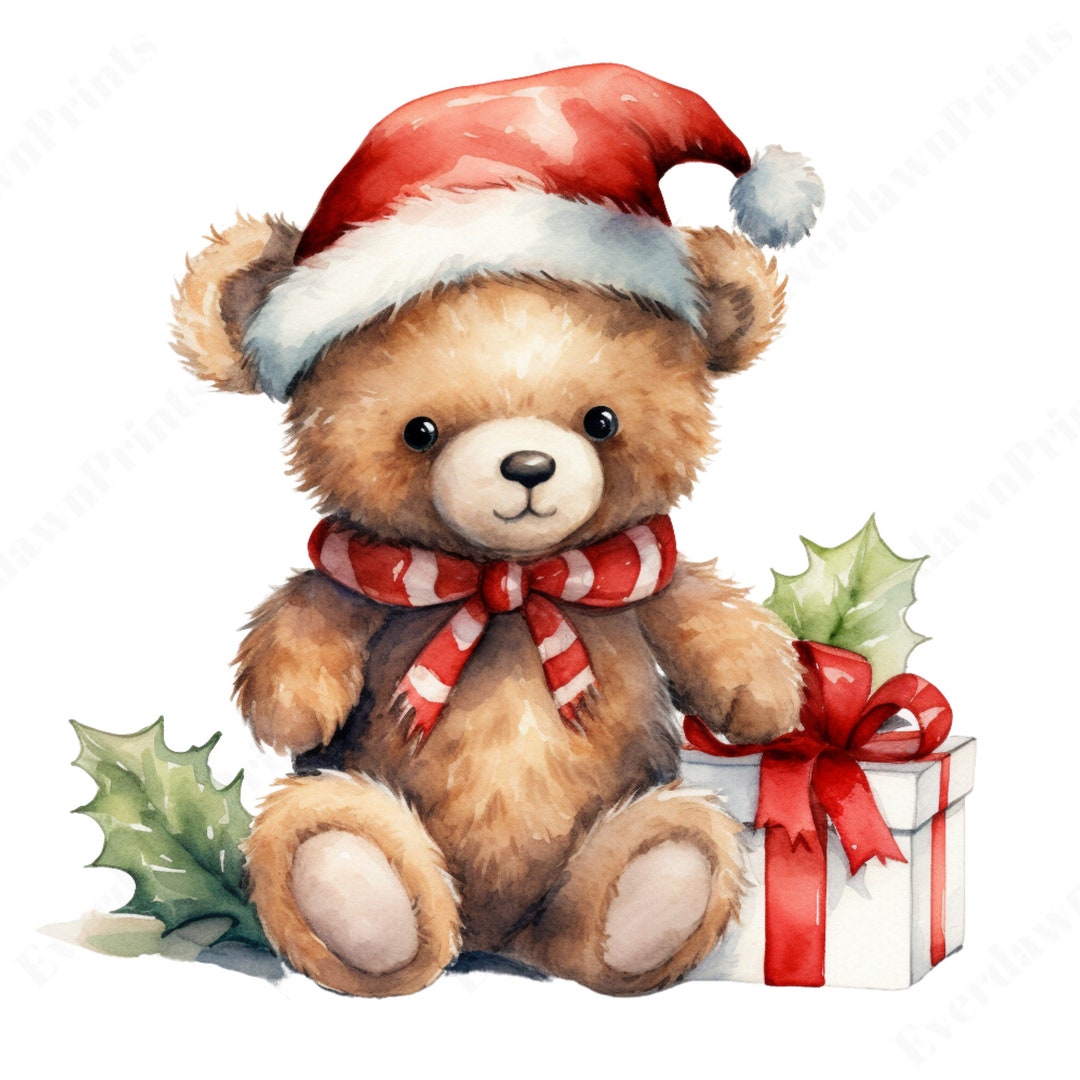 31 Christmas Teddy Bear Watercolor Clipart, Transparent PNG, Teddy Bear ...