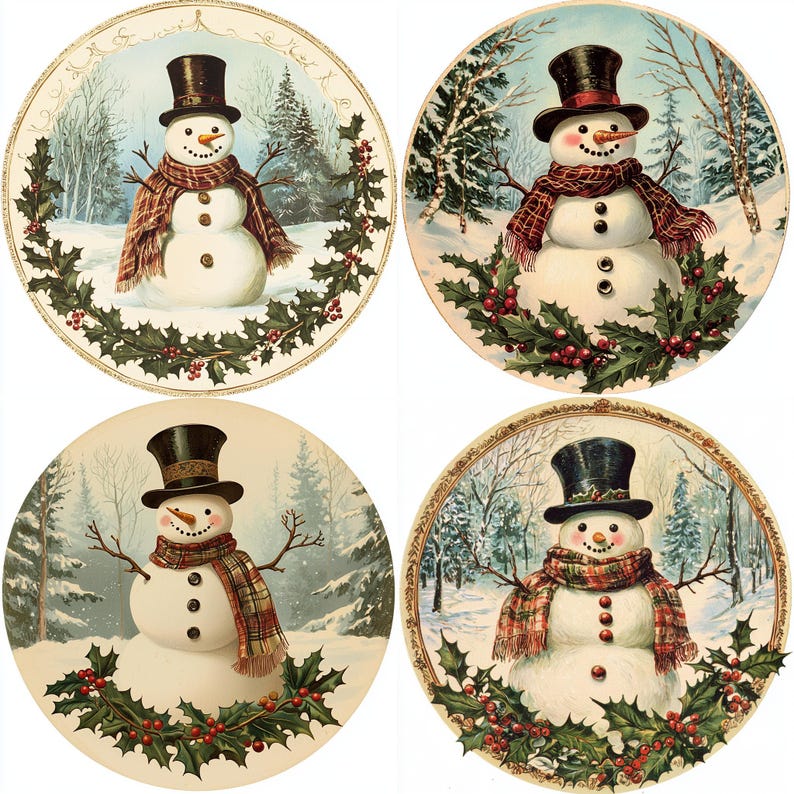 24 Vintage Snowman Clipart Christmas Holiday Printable Retro Winter ...