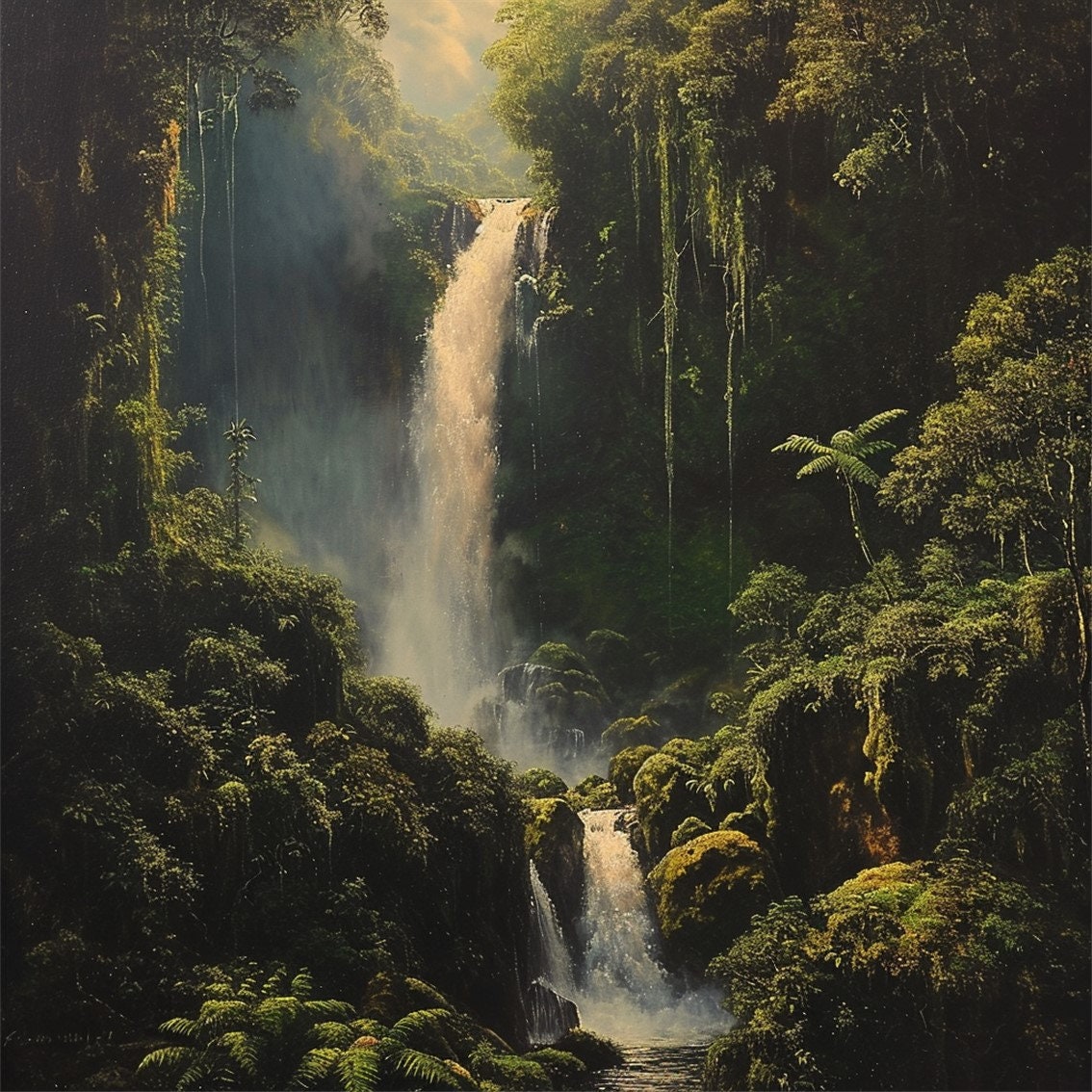 24 Enchanted Forest Waterfall Digital Art Download, Lush Greenery ...