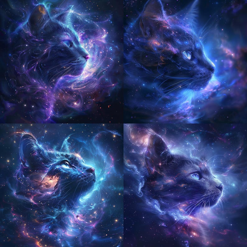 24 Cosmic Galaxy Cat Clipart, Mystical Space Cat Digital Art, Fantasy ...
