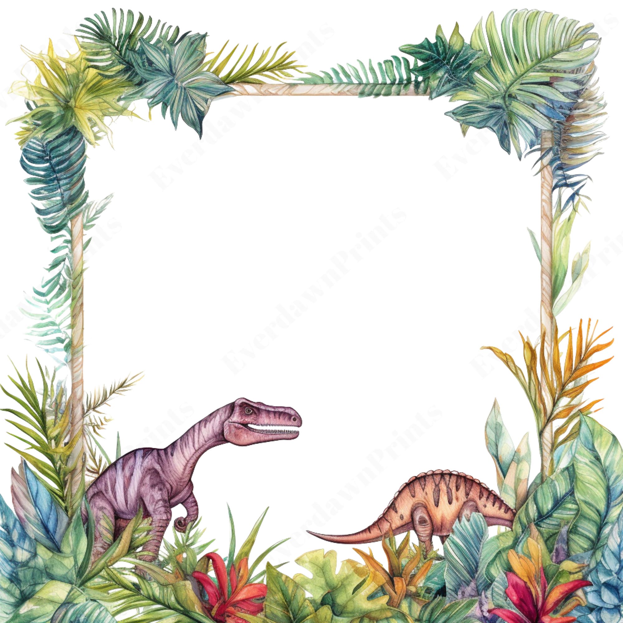 12 Watercolor Jurassic Palm Leaves Frames, Dino Borders, Dino Frames ...