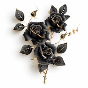 24 Black and Gold Rose Clipart, Floral Design Clipart, Digital Flower ...