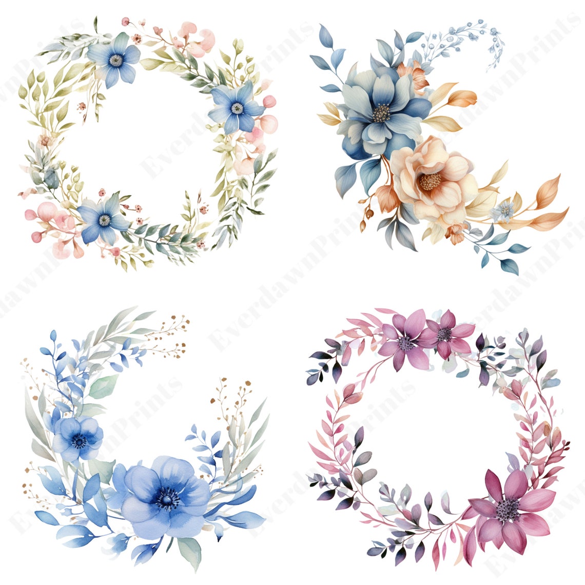 34 Flower Wreath Clipart, Flowers Arrangements, Watercolor Rustic ...