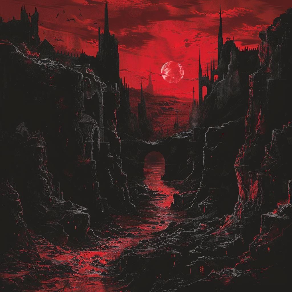 28 Gothic Dark Fantasy Clipart, Red and Black Landscape Art, Spooky ...