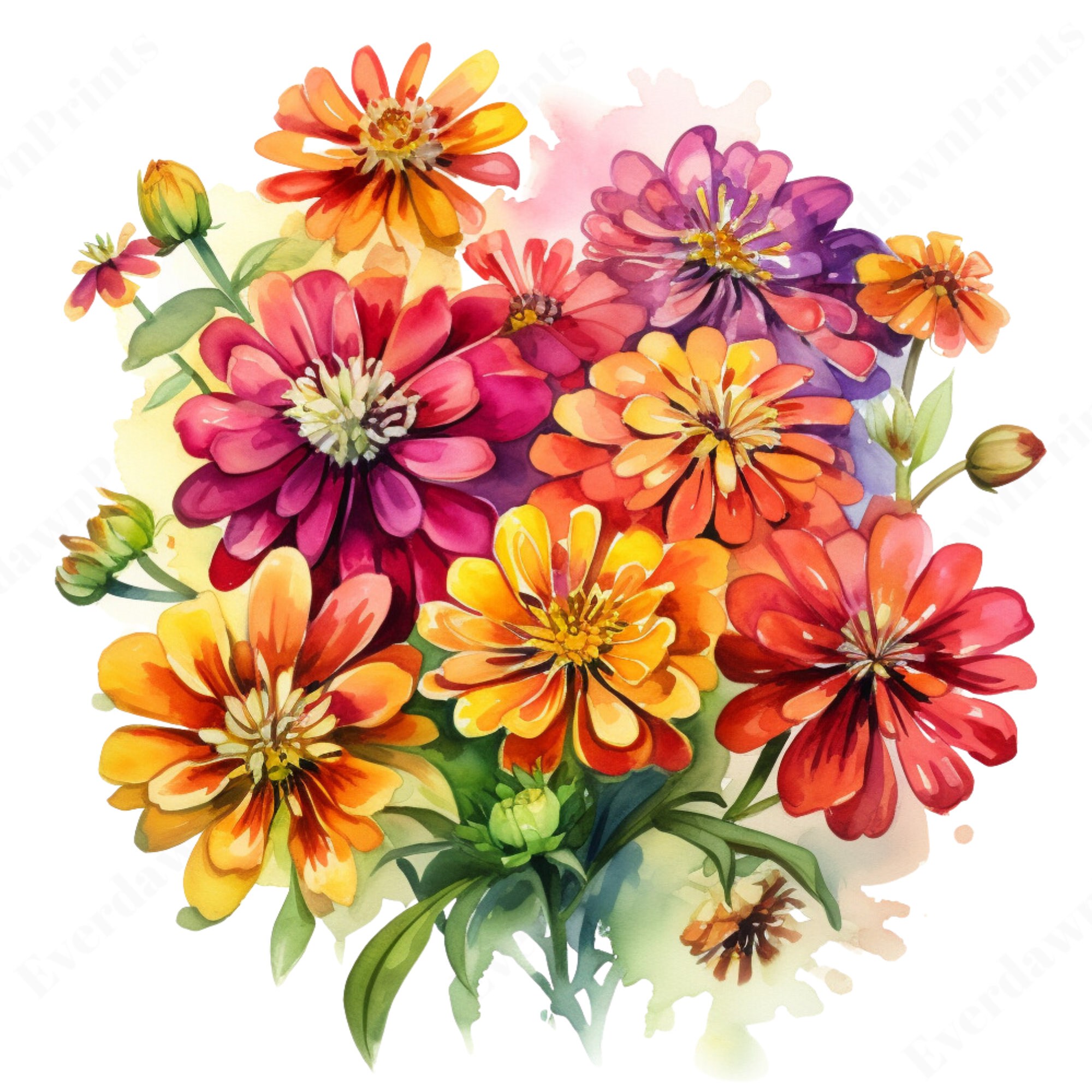 27 Watercolor Zinnia Flowers Clipart High Quality Transparent - Etsy