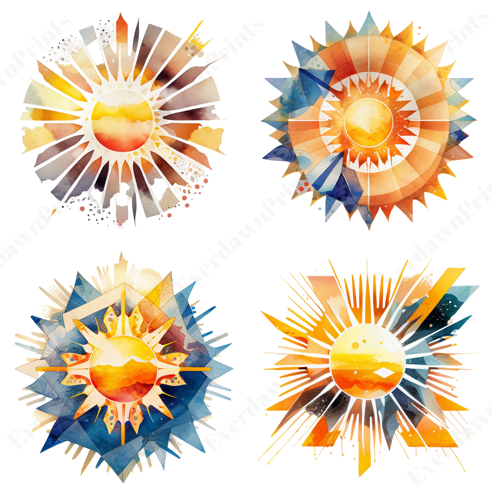 28 Sun Clipart Geometric Shapes, High Quality Watercolor PNG ...