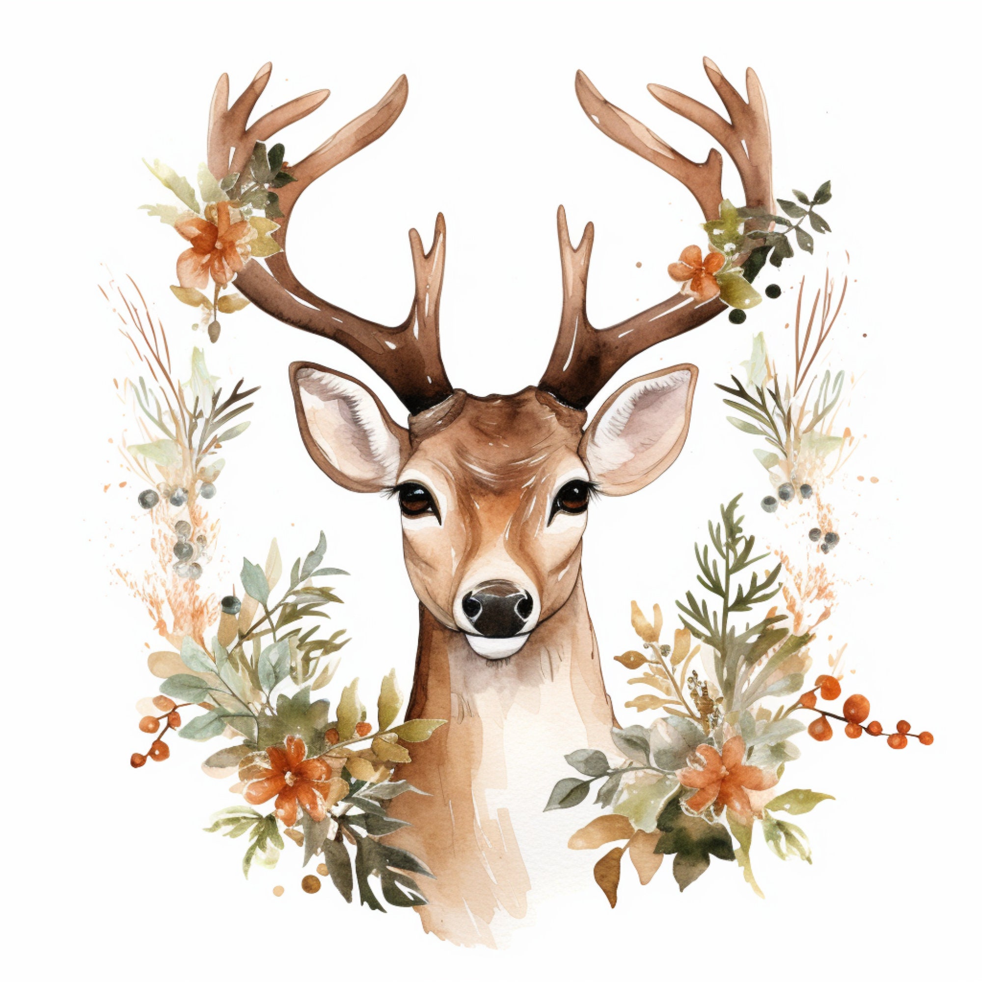 20 Weihnachten Hirsch Aquarell Clipart, 300 dpi, Hirsch Clipart ...
