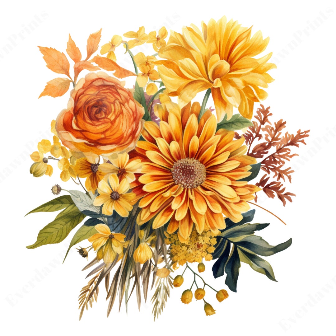21 Watercolor Autumn Floral Clipart, Autumn Bouquet, Vase, High Quality ...