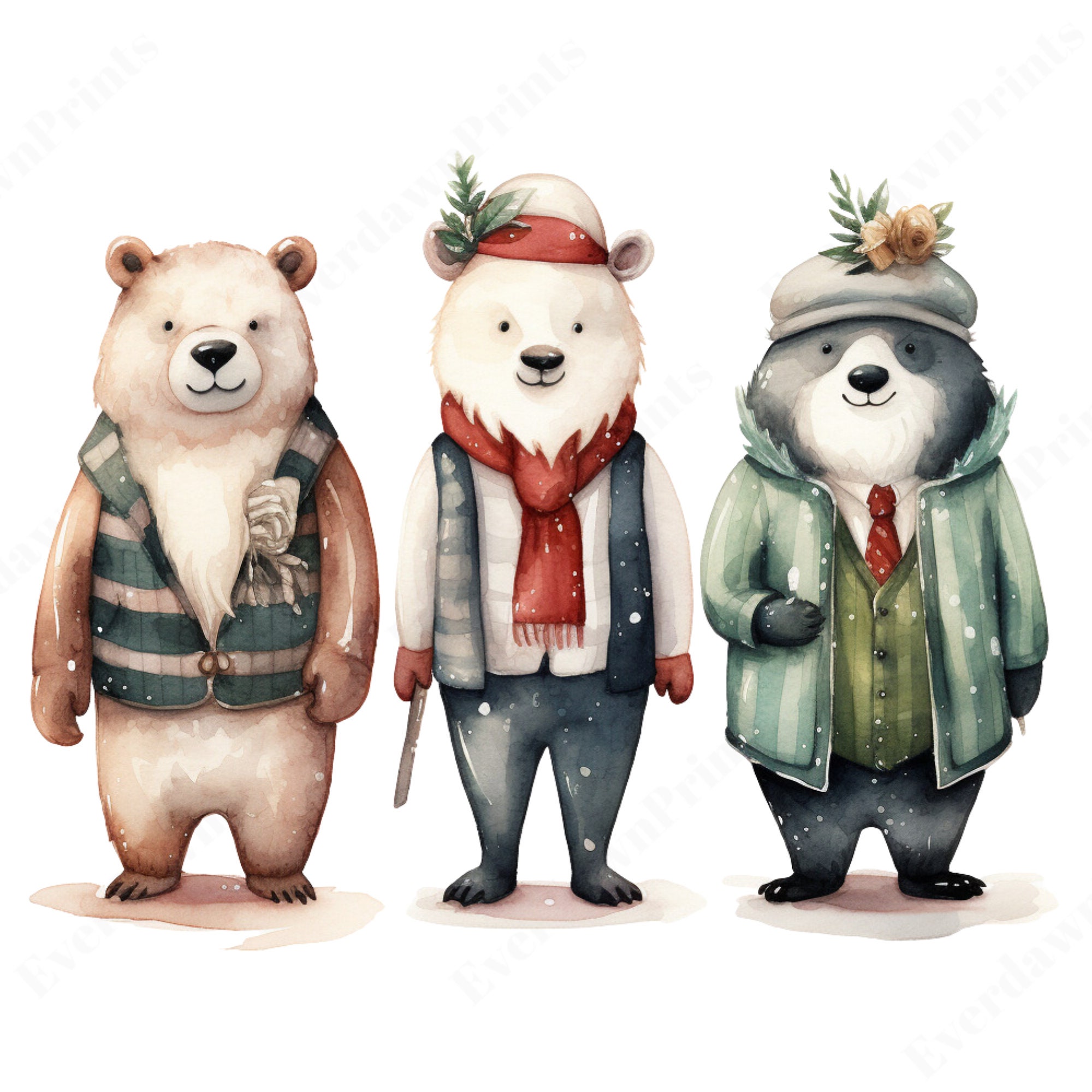 21 Winter Animals Watercolor Clipart, Transparent PNG, Christmas ...