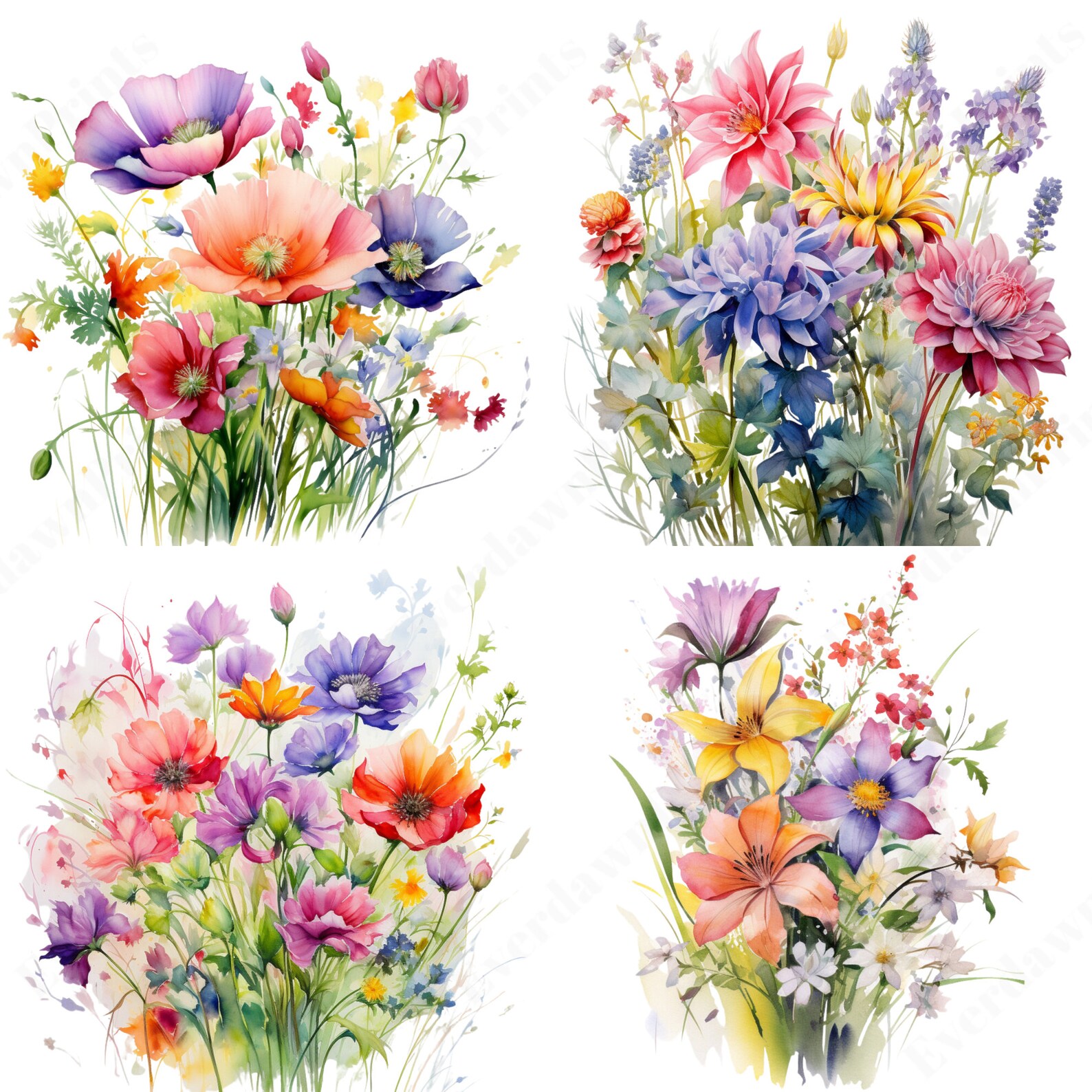 15 Watercolor Colorful Flowers Clipart, Watercolor, High Quality ...
