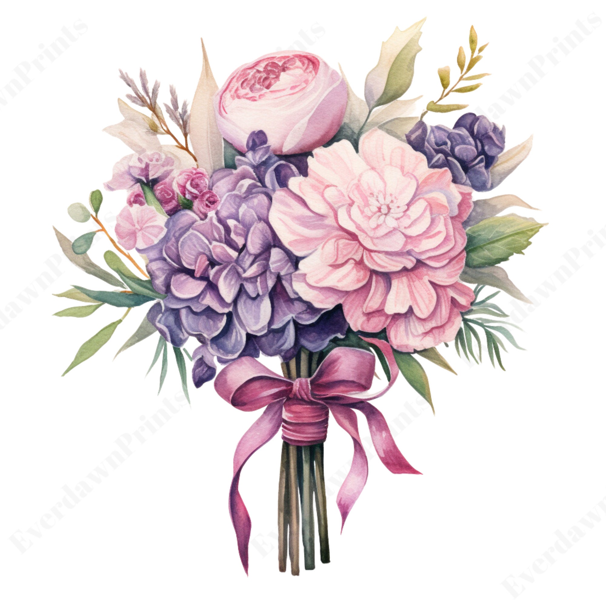 20 Romantic Wedding Bouquet Clipart, Floral Clipart, Watercolor Flowers ...