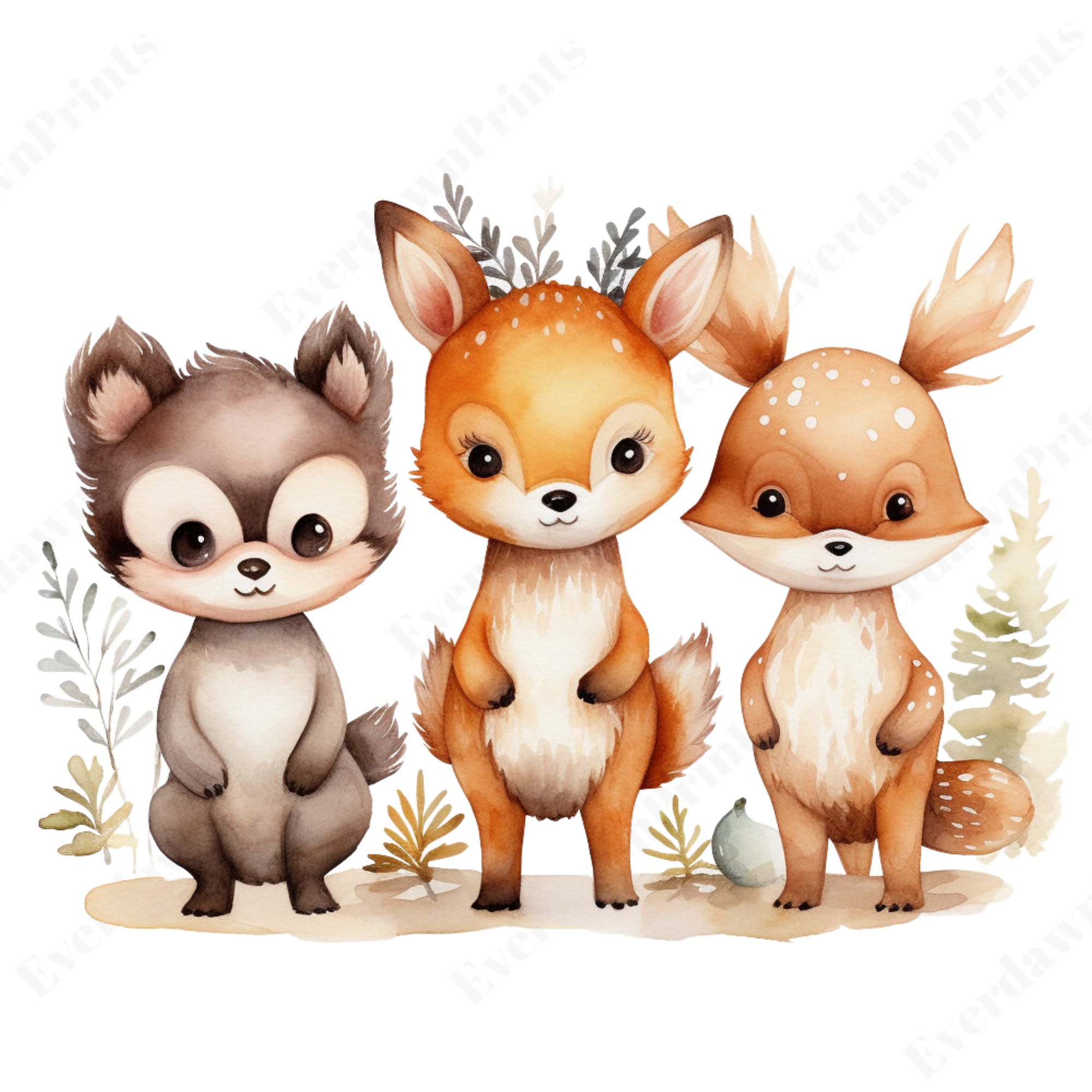 16 Woodland Creatures, Little Animals Watercolor Clip Art, Deer, Fox ...