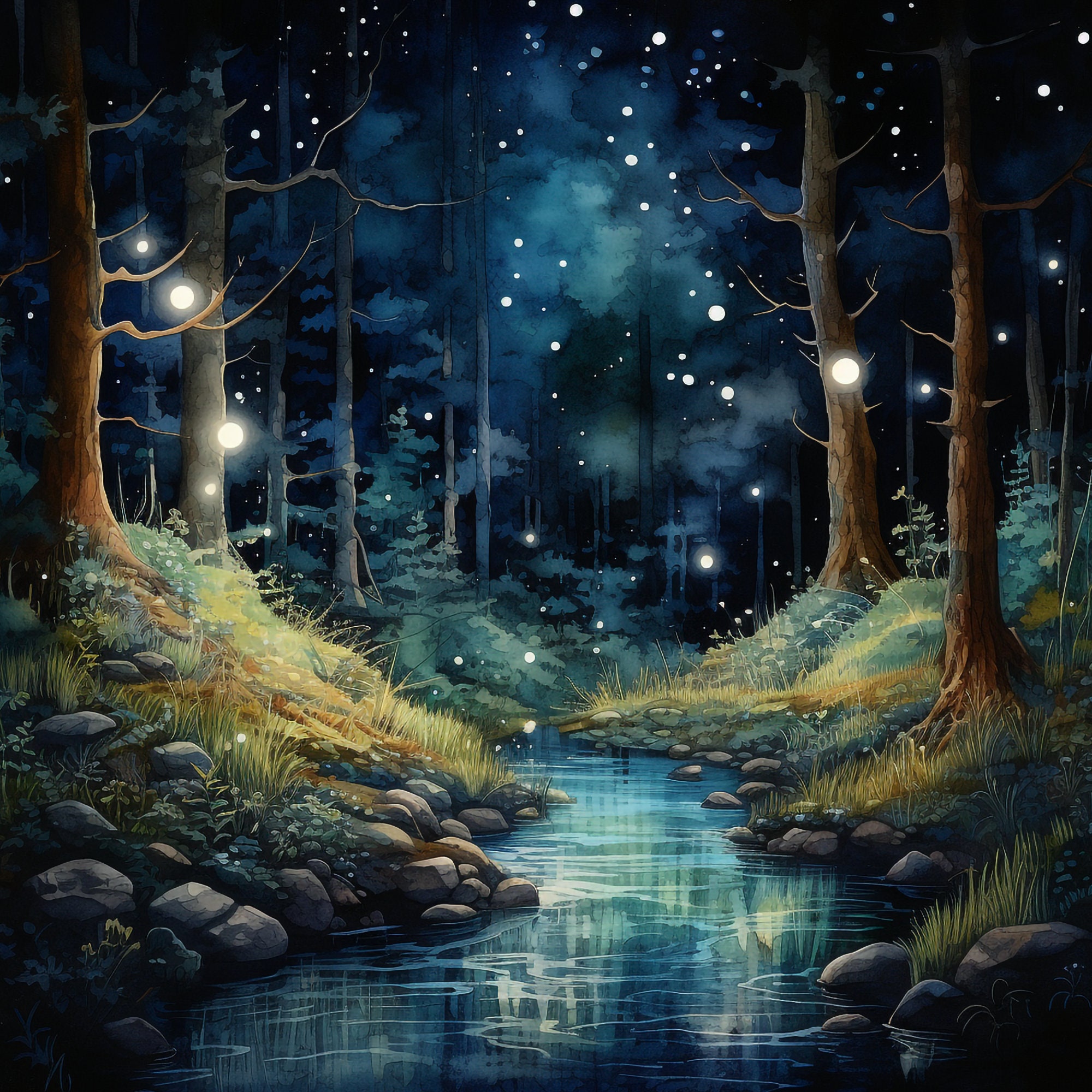 26 Watercolor Mystical Moonlit Forest Clipart, Moonlight Clipart, High ...