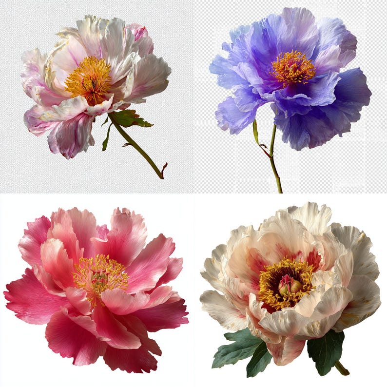 24 Pink Peony Clipart, Floral Clipart, Flower Graphics, Watercolor ...