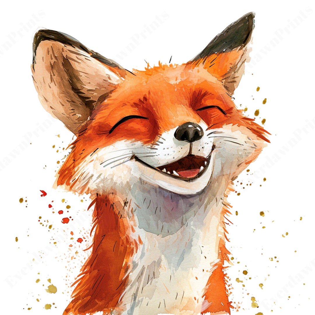 24 Happy Smiling Fox Watercolor Clipart, Transparent PNG, Baby Shower ...