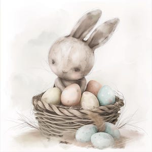 24 Cute Easter Bunny Clipart, Watercolor Rabbit With Eggs Art, Spring ...