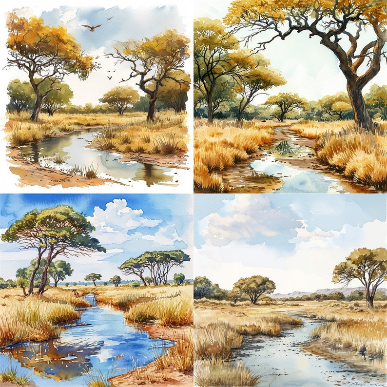 28 African Savanah Watercolor Clipart, Digital Download, Nature Wall ...
