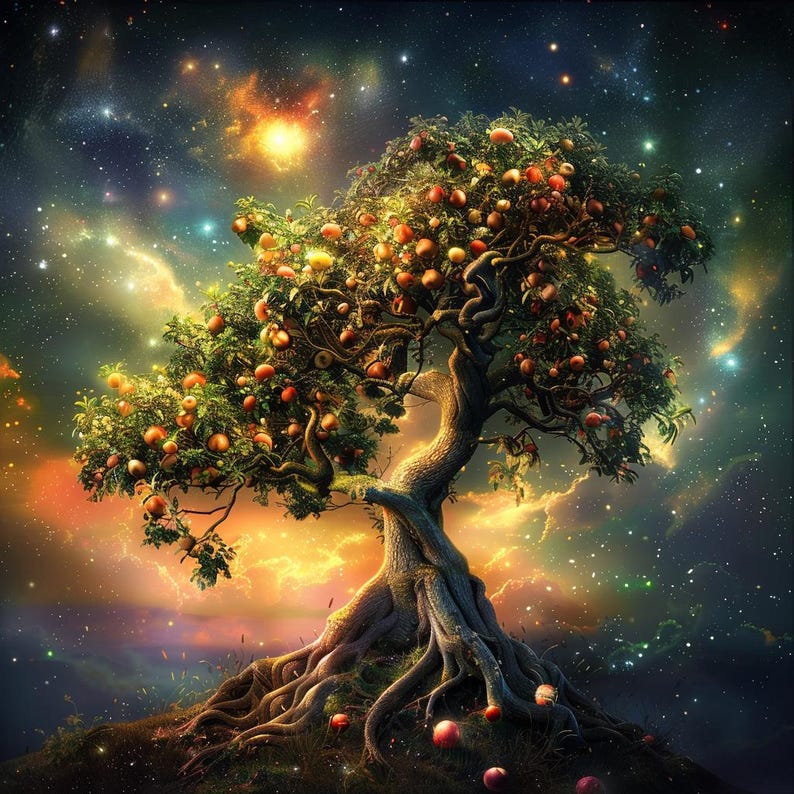 24 Enchanted Apple Tree Clipart, Mystical Sunset Illustration, Fantasy ...