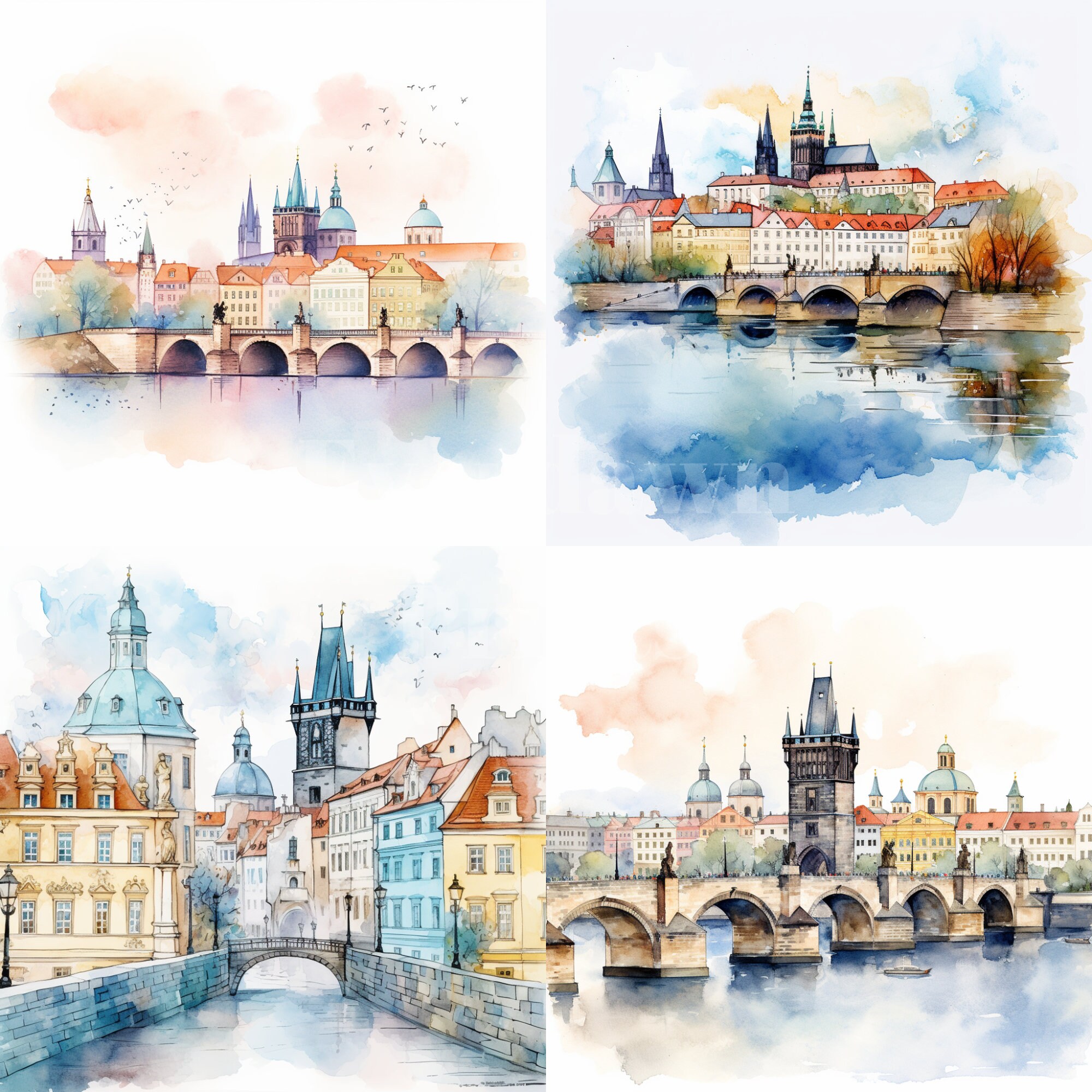 36 Watercolor Prague Clipart, High Quality PNG, 300 Dpi, Clipart, City ...