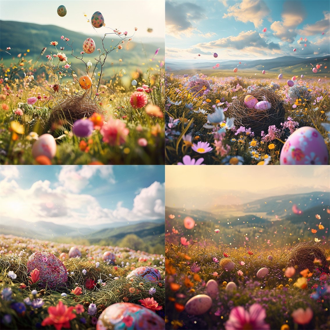 20 Spring Meadow Easter Eggs Clipart, Spring Meadow Easter Eggs Digital ...