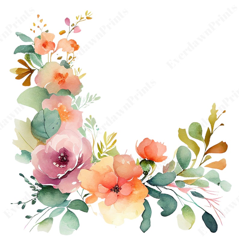 Watercolor Floral Borders Clipart, Wildflower PNG Set (digital Download ...