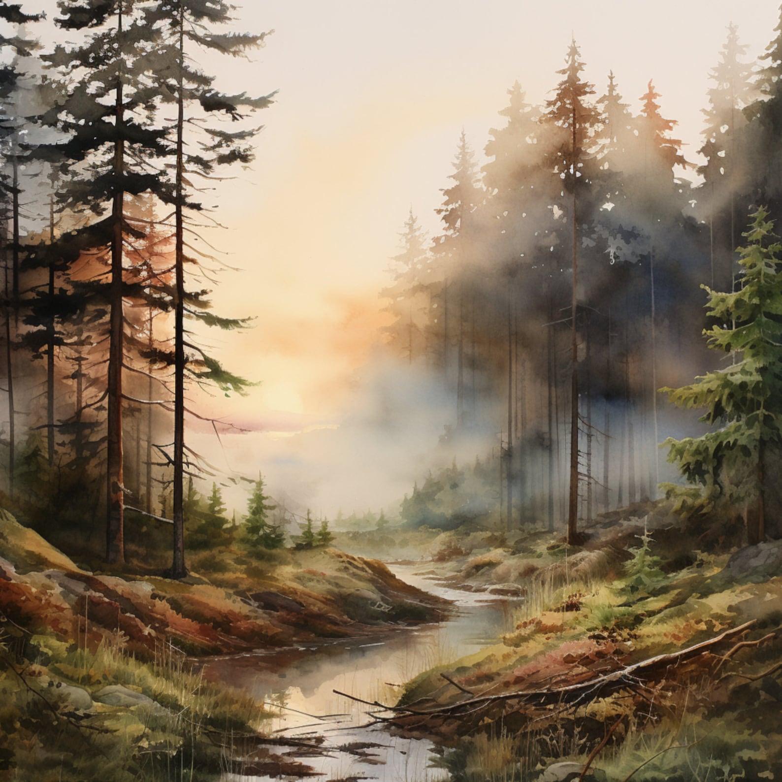 20 Watercolor Forest Landscapes, Watercolor Forest Background, High ...