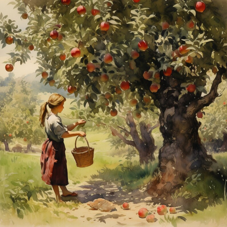 20 Watercolor Girl Picking Apples Clipart Clipart PNG - Etsy