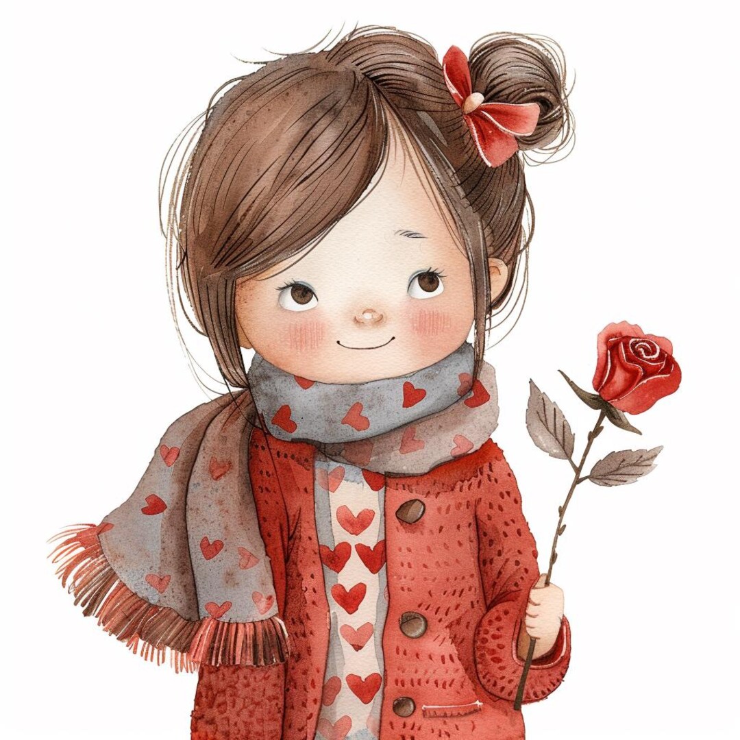24 Cute Girl in Red Coat, Holding Red Rose, Winter Scarf, Adorable ...