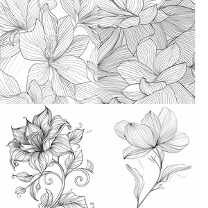 36 Floral Clipart Set, Line Art Flowers, Digital Download Clipart, Hand ...