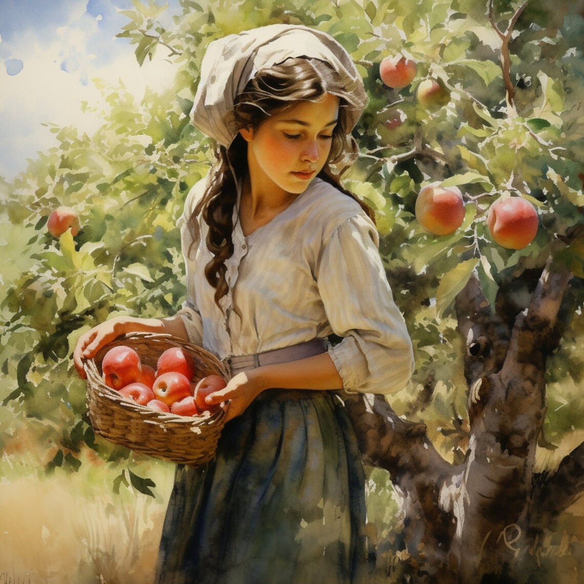 20 Watercolor Girl Picking Apples Clipart Clipart PNG - Etsy