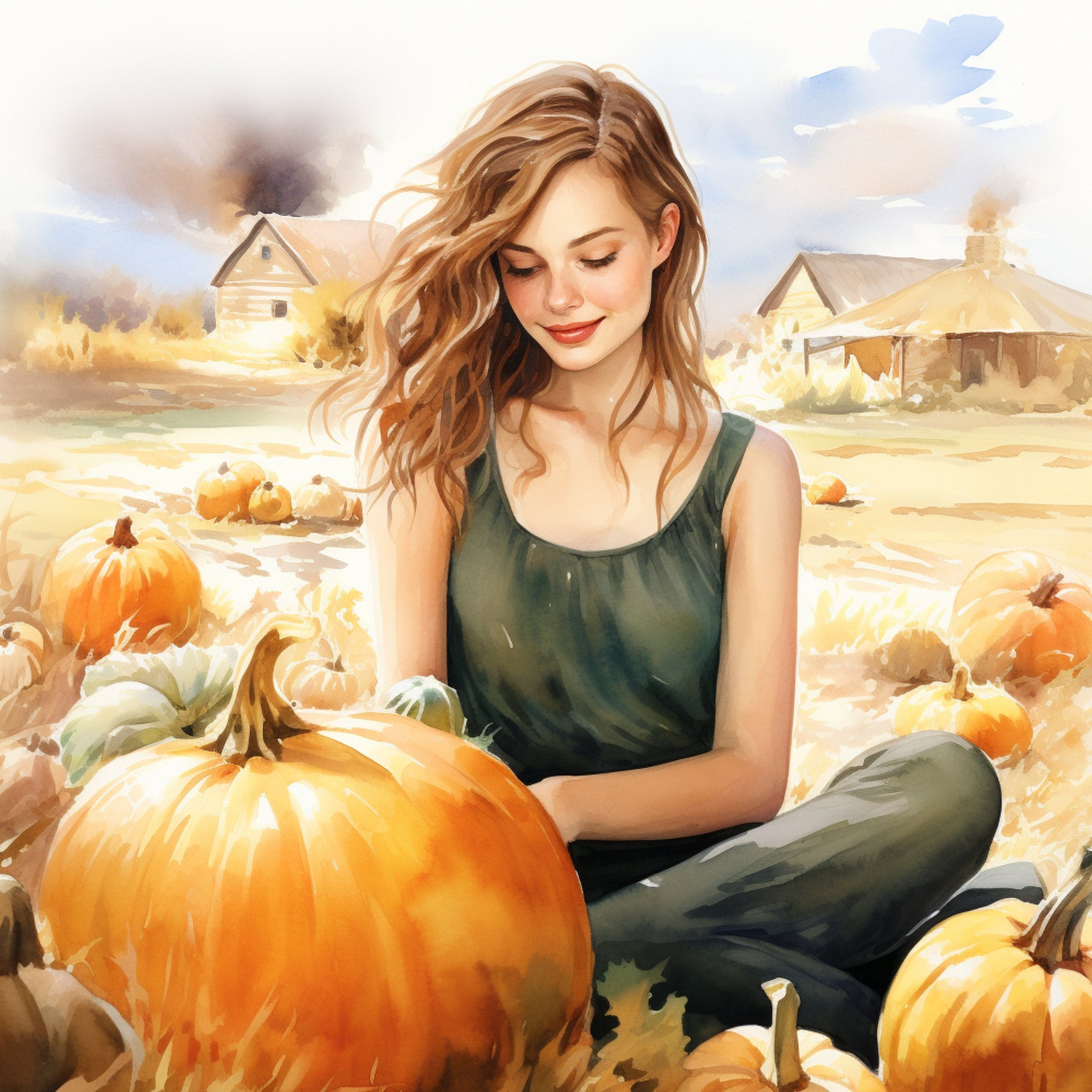 19 Watercolor Pumpkin Patch Girl Clipart, Clipart, PNG, Autumn Girl ...