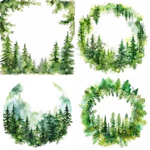 24 Watercolor Nature Clipart, Green Forest Trees Clip Art, Hand Painted ...