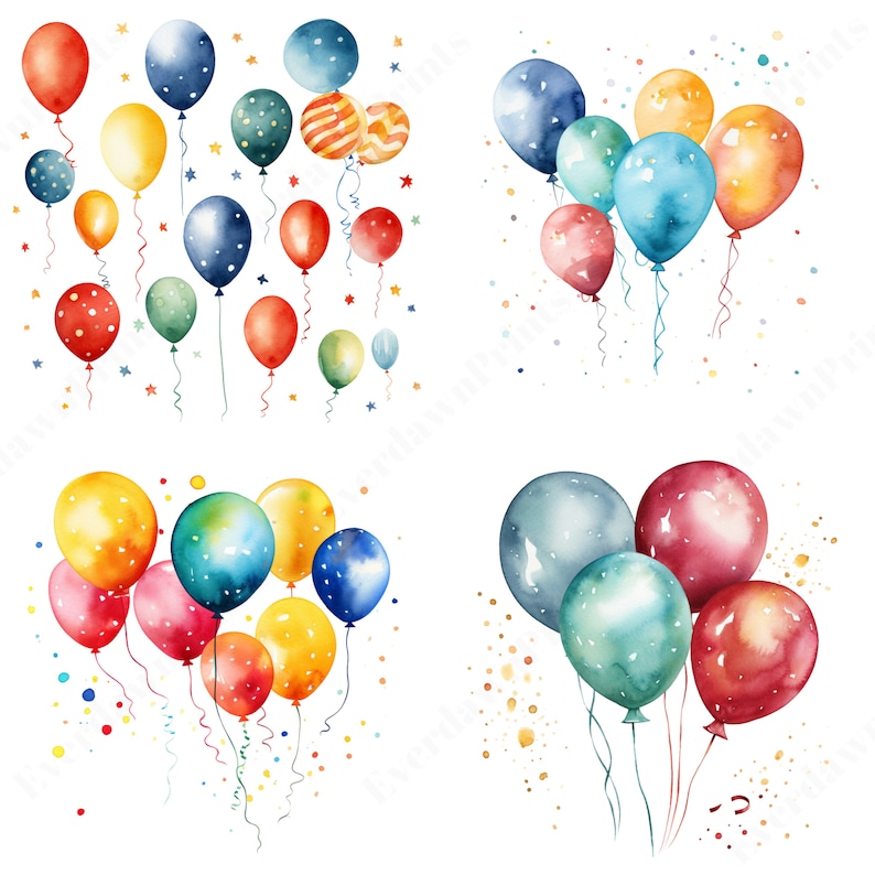 Aquarell Luftballons Clipart, Party & Kinderzimmer Kunst (digitaler ...